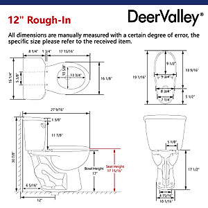 DeerValley DV-2F52531 Dynasty Two-Piece Elongated Toilet 1.28 GPF Siphonic Flush White ADA Comfort Height Bathroom Toilet (Toilet Seat Included)(Water Efficient)