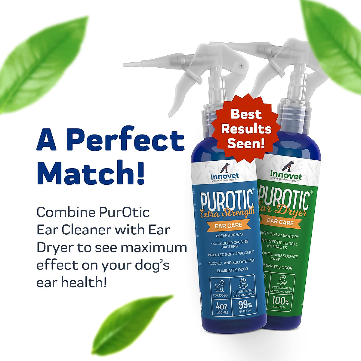 INNOVET PurOtic Natural Ear Cleaner for Dogs & Cats with Silicone Applicator - Extra Strength 4 oz Bottle