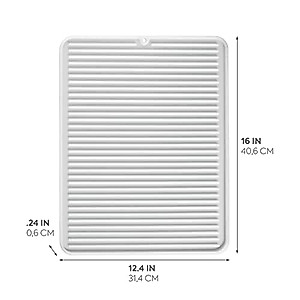 iDesign Lineo Silicone Kitchen Countertop Drying Mat for Pots, Pans, Glassware, Silverware, 16" x 12.4" x .24", Clear