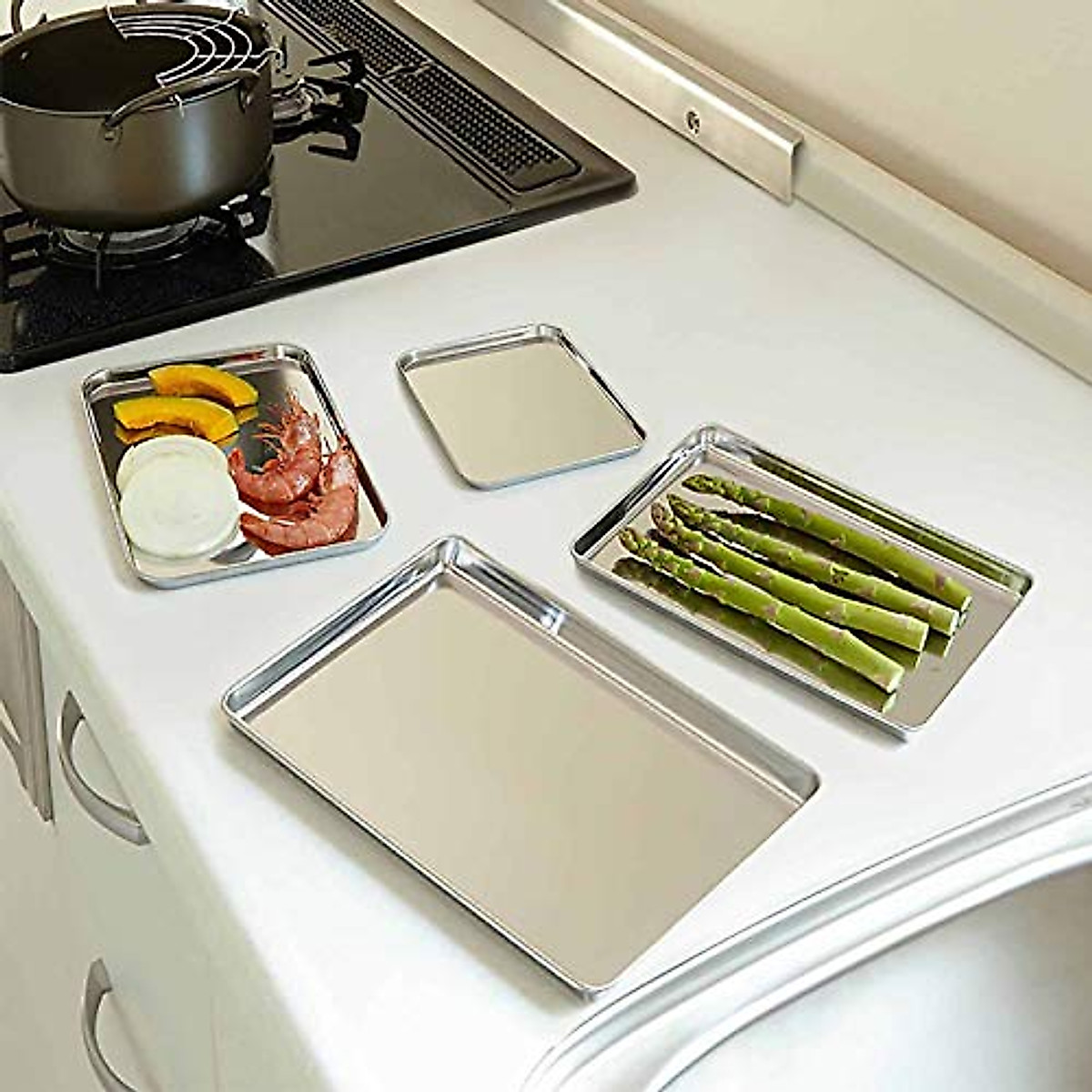 TeamFar Baking Sheet Set of 4, Stainless Steel Baking Pan Tray Cookie Sheet, Non Toxic & Healthy, Rust Free & Easy Clean - Dishwasher Safe