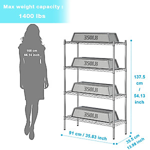 Auslar 4-Shelf Storage Wire Shelves Heavy Duty 4 Tiers Standing Shelving Units Adjustable Metal Organizer Wire Rack, Chrome