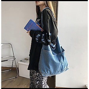 RTGGSEL Unisex Denim Messenger Bag Large Hobo Crossbody Bag with Multiple Pockets Jeans Tone Shoulder Tote HandBag