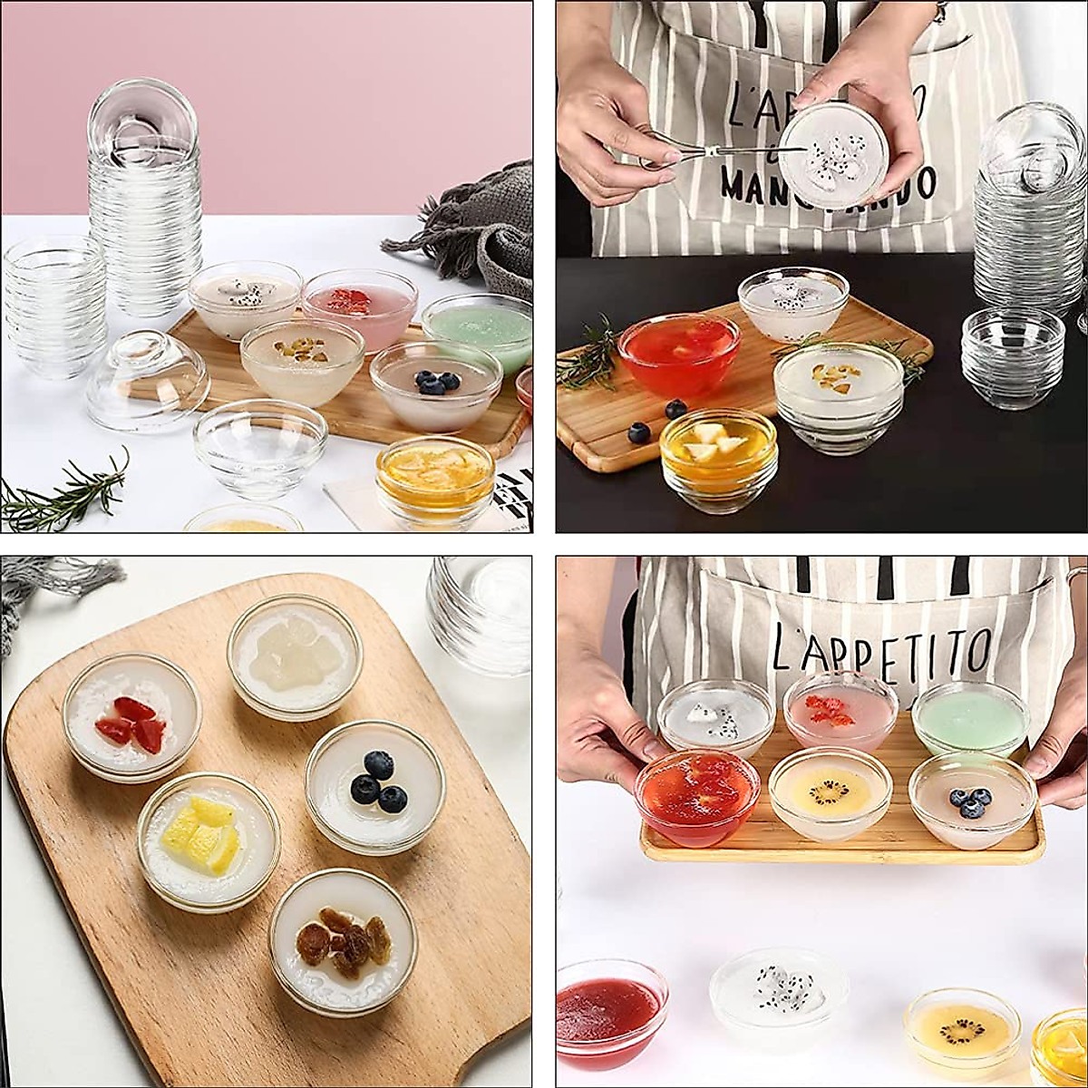 DOITOOL Set of 12 Glass Bowls, 2. 3 x 1. 1 Inch Mini Prep Bowls Stackable Glass Serving Bowls for Kitchen Prep, Dessert, Dips, Salad, Candy Dishes