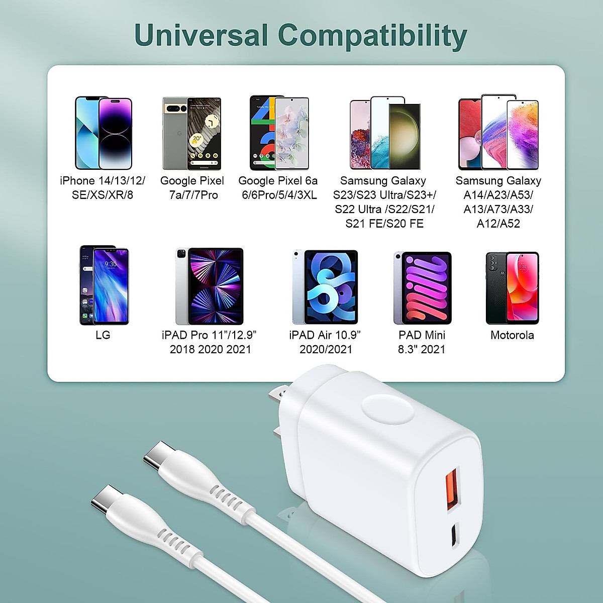 25W Super Fast Charger Type C Dual Port Samsung Fast Charging Block for Galaxy A35 A55 A15 5G A25 S24 Ultra S23 FE Z Flip 5 Z Fold 5 A14 A54 A13 A53 A23,PD Power Adapter with 6FT Type C to C Cable