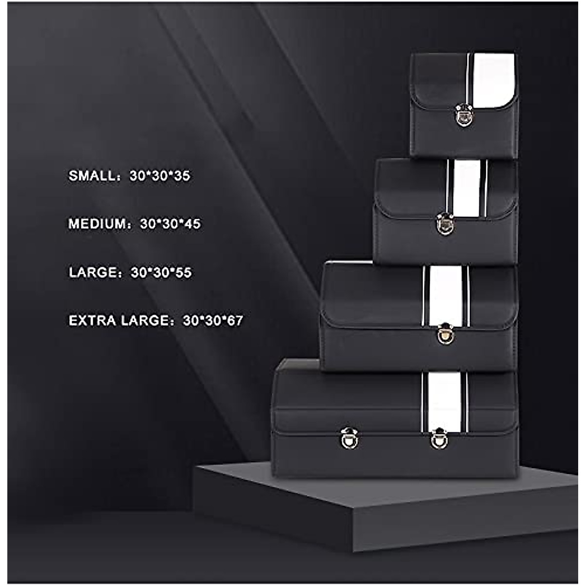 WDBBY Collapsible Car Trunk Storage Bag Organizer with Lid Portable Car Storage Stowing Tidying PU Leather Auto Trunk Box Organizer (Size : 55CM)