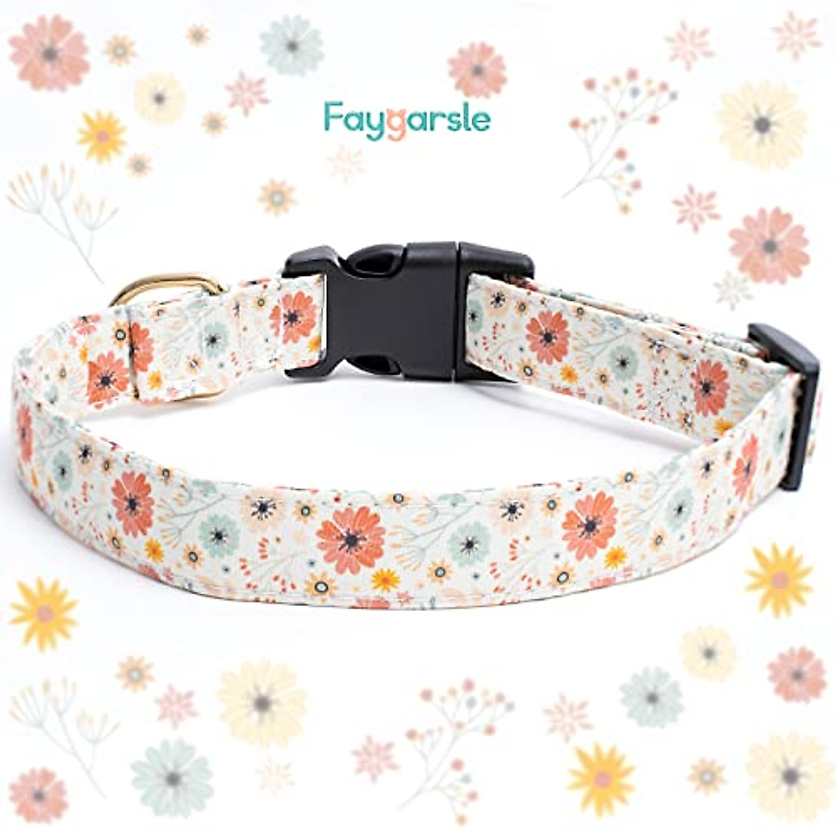 Faygarsle Cotton Designer Dogs Collar Cute Flower Dog Collars for Girl Female Small Medium Large Dogs with Flower Charms L