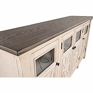 Signature Design by Ashley Bolanburg Two Tone Farmhouse TV Stand, Fits TVs up to 72", 3 Cabinets and Adjustable Storage Shelves, Whitewash