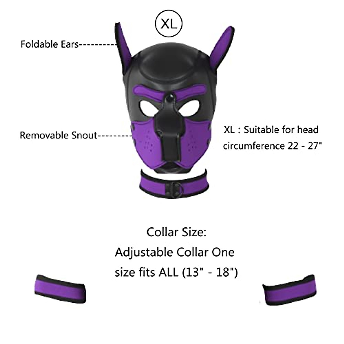 XL Neoprene Pup Hood,Pup Hood,Puppy Mask Adult,Pup Play Mask for Men Women,Neoprene Dog Mask with Collar&Armband (Purple, XL)
