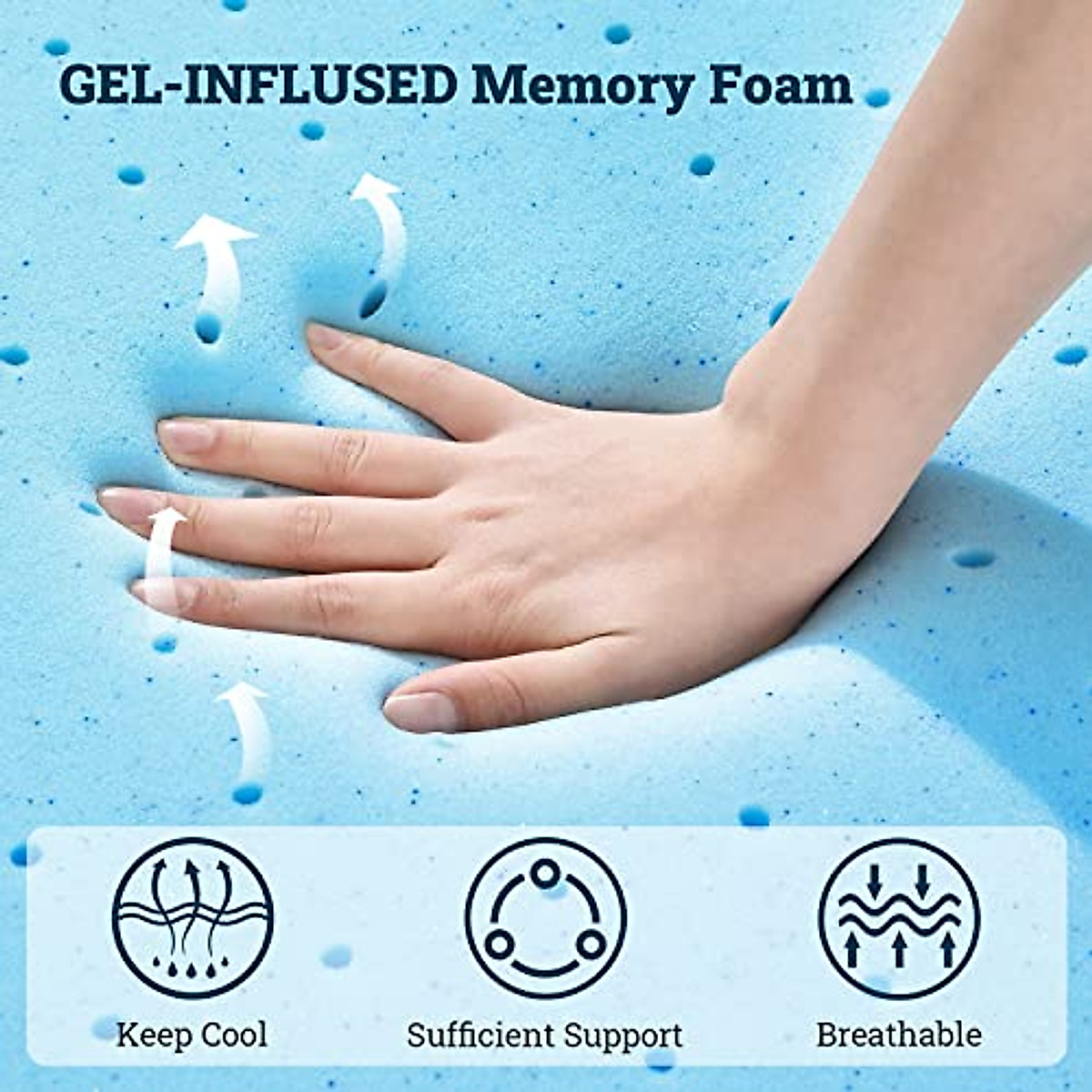 3 Inch Queen Gel Memory Foam Mattress Topper with Washable & Skin-Friendly Cover, 2 Layer Ventilated Design & High-Density Soft Memory Foam, No-Slip Thin Cooling Mattress Bed Pad Topper - Queen Size