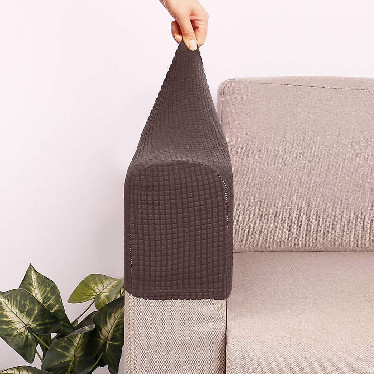 VOSAREA Arm Covers for Sofa 2pcs Chair Arm Protectors Sofa Armrest Cover Universal Sofa Armchair Slipcovers Recliner Chair Arm Cover for Home Office (Dark Coffee) Couch Armrest Covers