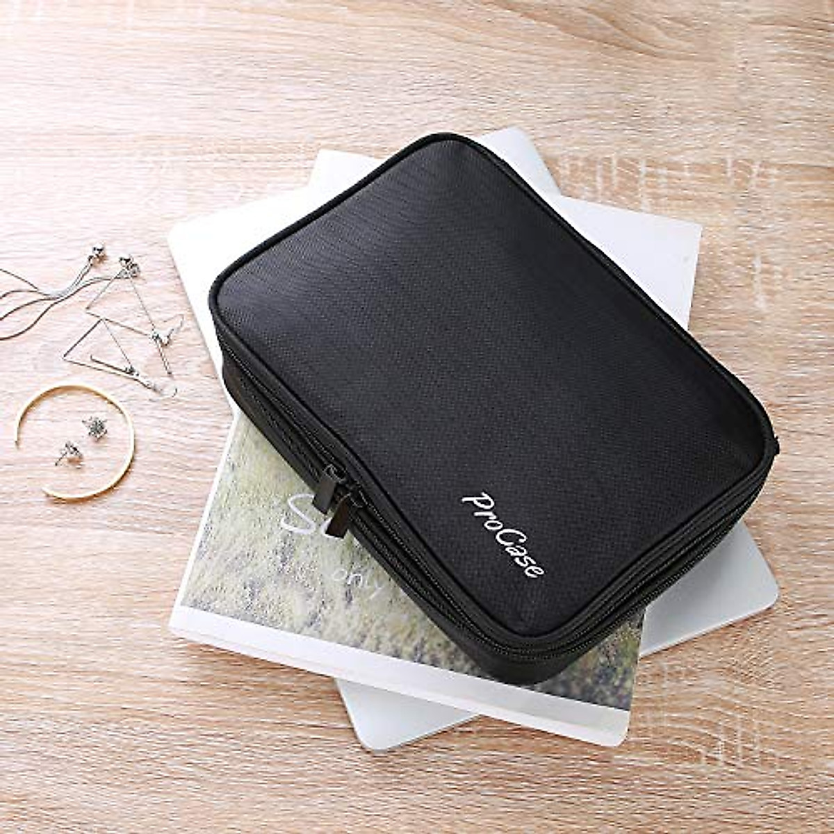 ProCase Travel Jewelry Case Organizer Bag, Ideal Gift for Women Girls Christmas Valentine's Day, Soft Padded Jewelry Carrying Pouch Portable Storage Box Holder for Earrings Rings Necklaces Bracelets Chains