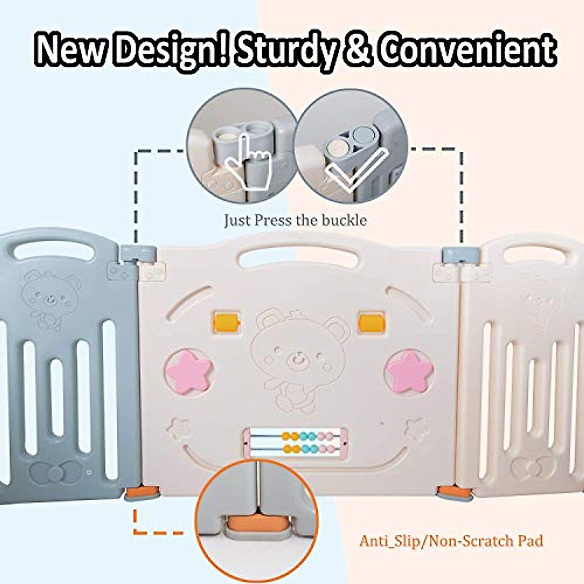 Foldable Baby Fence, UANLAUO Baby Playpen Toddler Play Yards, Centre Safety Play Area for infant, Panel Playpen NO Gaps with Gate, Playpen for Babies and Toddlers, Boys, Girls(Multicolorful, 14 Panel)