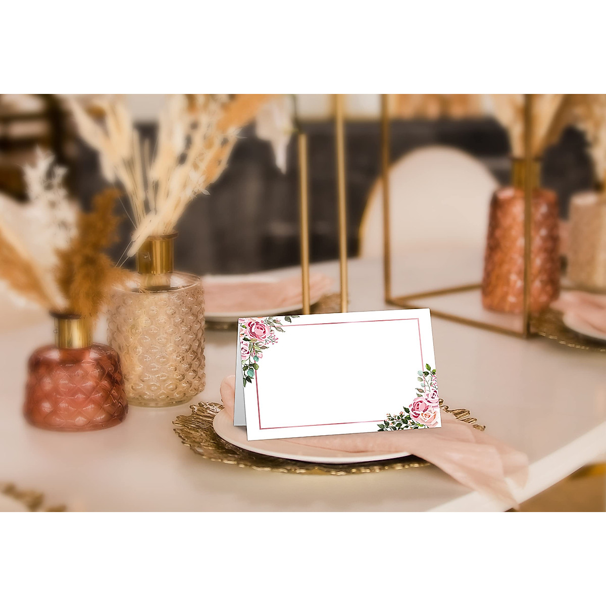 Boho Blush Pink Floral Table Place Card, 25 Pcs Tent Style Cards Set, Editable Name Cards for Table Seating, Food Lables for Birthday Party, Baby Shower, Wedding, Bridal Shower(16)