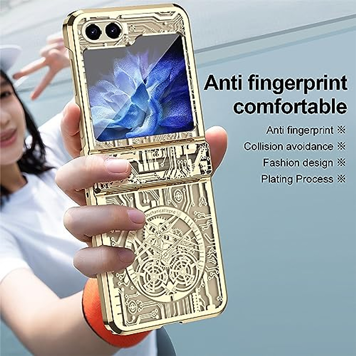 Phone Case Slim Case Compatible with Samsung Galaxy Z Flip 5 with Hinge+Camera Lens Protector,Thin Hard PC Case Fashion Protective Case for Galaxy Z Flip 5 Rugged Electroplating Cover phone protector