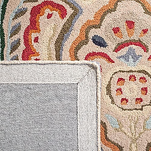 SAFAVIEH Bella Collection 5' Square Beige/Blue BEL118B Handmade Boho Premium Wool Area Rug