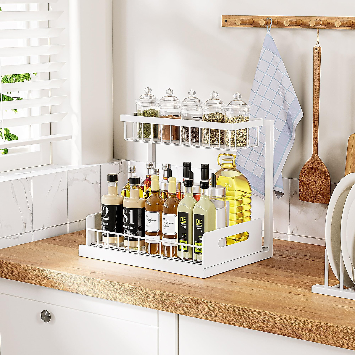 VUSIGN Under Sink Organizer and Storage, Slide Out Cabinet Organizer, Pull Out Sink Shelf for Kitchen Bathroom Laundry, White, 1 Pack