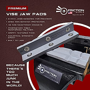 FRICTIONWORKS Vise Jaws - 6" Made in USA Pro Grade Multipurpose Reversible Bench Vise Soft Jaws – N48 Magnets, Reinforced Polyurethane. Shore hardness 60-D for multi-use non-scratch clamping