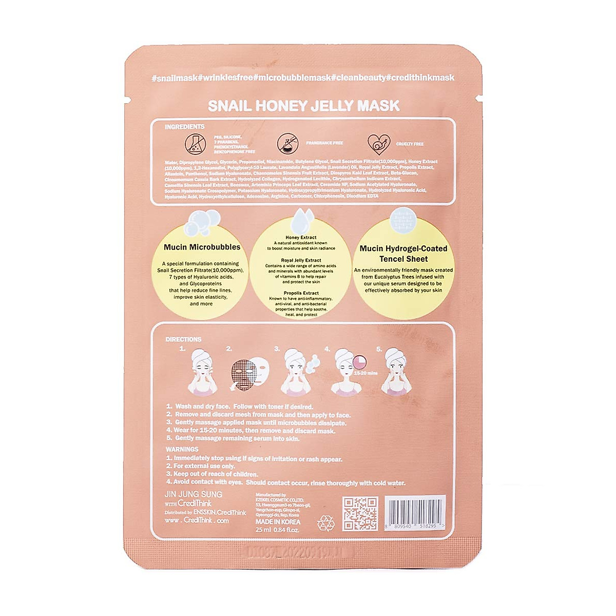 Snail Honey Jelly Face Sheet Mask 10,000 ppm Snail Mucin w/Honey 10 Hydrogel-Coated Tencel Sheets Dehydrated Dry Sensitive Skin Intense Hydration Nourishing Korean Skin Care Women Men, JIN JUNG SUNG