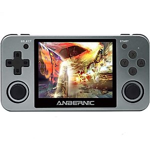 hemistin RG350m Handheld Game Console with 16G Memory, 3.5 Inch IPS Screen 2500MAH Battery Preload 5000 Games Opendingux System Gifts (Chinese and English Version) (Titanium + 32G TF Card)