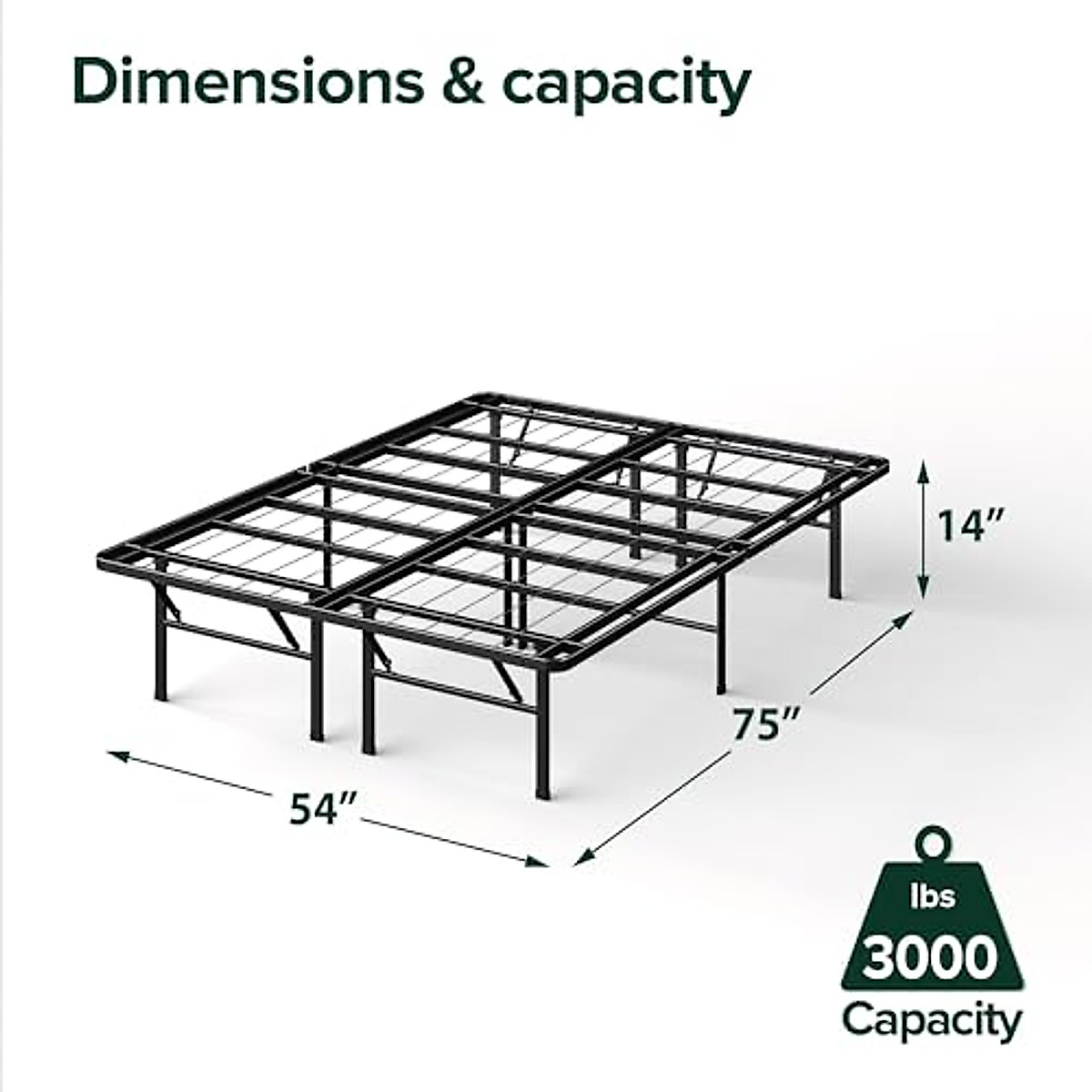ZINUS SmartBase Heavy Duty Mattress Foundation, 14 Inch Metal Platform Bed Frame, No Box Spring Needed, Sturdy Steel Frame, Underbed Storage, Full