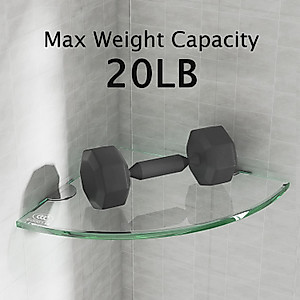 FesGif 4 Pack Glass Shelf Corner Bathroom Storage Organizer Shelf Shower Caddy Shelf Basket Shampoo Holder Tempered Clear Glass Wall Shelves for Kitchen Laundry No Drilling Adhesive Bathroom Shelf