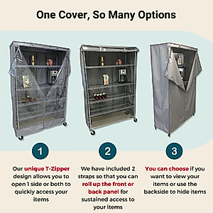 Formosa Covers Premium Clear Front Wire Shelf Cover Grey - Heavy-Duty Storage Solution for Wire Rack Cover (30”Wx14”Dx60”H) - Waterproof PVC, Water/Dust Resistant Fabric, Multi Zipper (Cover Only)