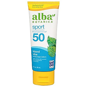 Alba Botanica Sunscreen Lotion, Sport, SPF 50, Fragrance Free, 3 oz (Packaging May Vary)