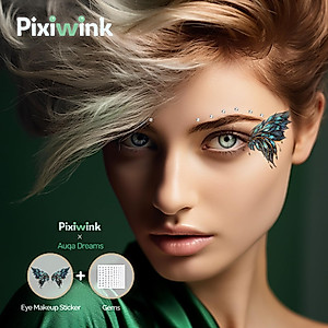Pixiwink Butterfly Temporary Tattoos and Face Gems Stickers Kit for Women Glitter Butterfly Tattoo Temporary Hair Sticky Gems Stick on Fairy Accessories Adhesive Rhinestone Face Jewels for Makeup Rave