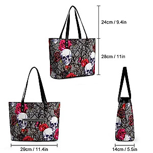Womens Handbag Skulls Rose Flowers Leather Tote Bag Top Handle Satchel Bags For Lady
