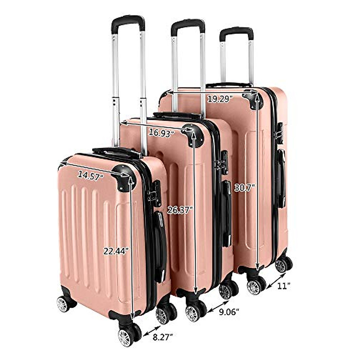 Outvita Hardside Luggage Set 3 Piece Carry on Suitcase with TSA Lock & Spinner Wheels, Lightweight Portable Travel Rolling Luggage, Rose Gold