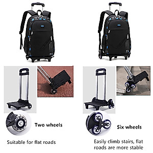 Boys Rolling Backpack Elementary and Middle School Trolley School Bag Large Capacity Wheeled Travel Bag Black/blue-two wheels