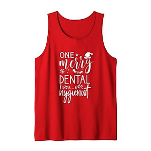 One Merry Dental Hygienist Christmas Santa Hat Tooth Doctor Tank Top