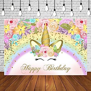 Photography Backdrop Girl Unicorn Birthday Party Banner Princess Sweet Pony Decoration Floral Rainbow Studio photobooth Background Baby Shower Posters photocall Dessert Table Mural Decorations