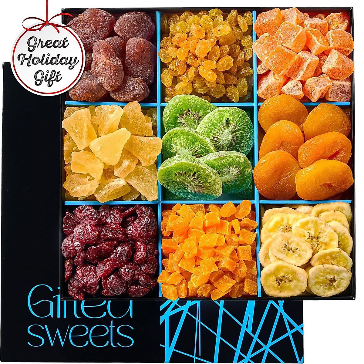 Dried Fruit Platter - 9 Variety Fruit - Dried Fruit Gift Tray - Healthy Fruit Gift Basket - Gourmet HolidayGift Box