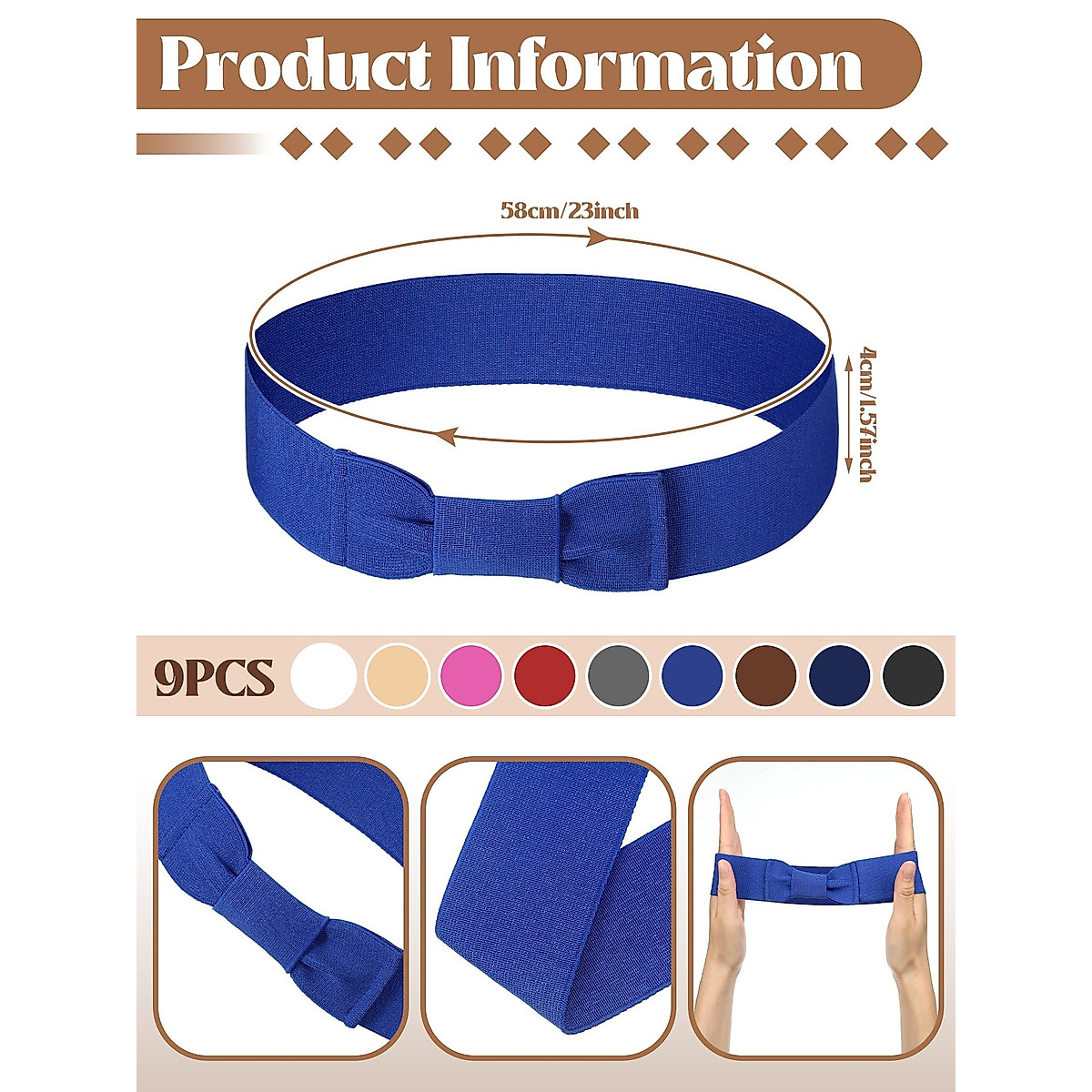 Tigeen 9 Pcs Bow Tie Stretchable Hat Band Hat Ribbon Women's Costume Headwear Panama Hatband for Cowboy Hat Men Women (Bright Colors)