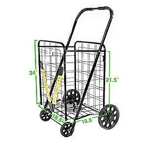 ATH Large Deluxe Rolling Utility / Shopping Cart - Stowable Folding Heavy Duty Cart with Rubber Wheels For Haul Laundry, Groceries, Toys, Sports Equipment, Red