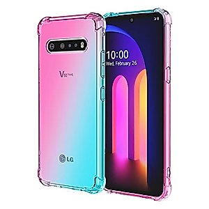 OEURVQO for LG V60 ThinQ 5G Case Clear Cute Gradient Colorful Design Slim Phone Case Soft TPU Cover Shockproof Bumper Anti-Scratch Protective for LG V60 ThinQ (Pink Green)