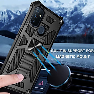 Ailiber Compatible with OnePlus Nord N100 Case with Screen Protector, for Magnetic Car Mount, Kickstand Holder, Rugged Shockproof Bumper Military Grade Armor Protective Cover 1+Nord N100-Black