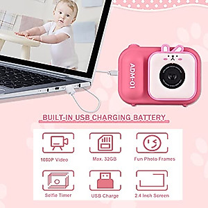Andoer 1080P Kids Digital Camera Mini Video Camera for Kids 48MP 2.4 Inch IPS Screen Dual Lens Built-in Battery with 32GB Memory Card & Card Reader & Desktop Tripod Birthday Pink