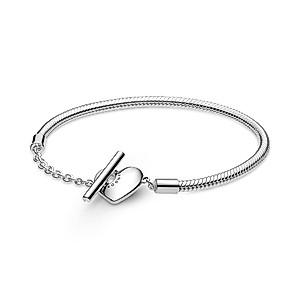 PANDORA Moments Heart T-Bar Snake Chain Bracelet, 6.7 in, With Gift Box