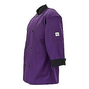 Mercer Culinary Millennia Men's 3/4 Sleeve Cook Jacket, Purple w/Black, 1X