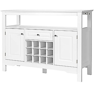 PETSITE Kitchen Sideboard Buffet Storage Cabinet, Coffee Bar Station with Wine Rack, Shelves, 2 Cabinets & Drawer, Wood Accent Modern Console Table for Living Room, Dining Room, Entryway