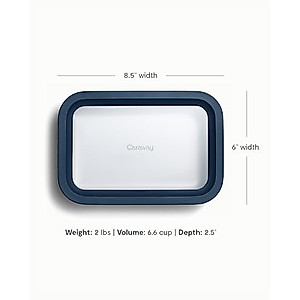 Caraway Glass Food Storage - 6.6 Cup Glass Container - Ceramic Coated Food Container - Non Toxic, Non Stick Lunch Box Container with Glass Lids. Dishwasher, Oven, & Microwave Safe - Navy