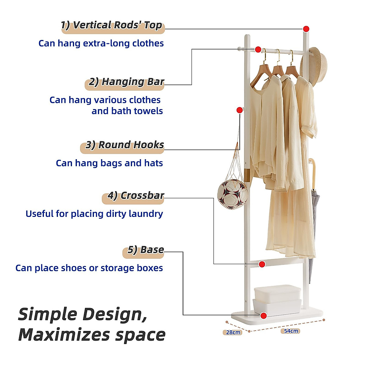Aibiju Clothing Rack for Hanging Clothes, White Freestanding Clothes Rack Heavy Duty, Small Hanging Rack Hall Tree, Very Sturdy Coat Rack Stand White USYD-201