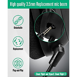 AKKE Hyperx Headset Mic Replacement Cloud Flight 3.5mm Jack Detachable Microphone Boom Noise Cancelling Compatible for Kingston HyperX Flight, Flight S,Gaming Headsets
