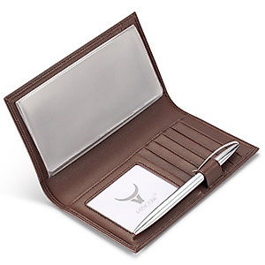 HISCOW Soft Leather Checkbook Cover & Card Holder with Divider - Italian Calfskin (Brown)