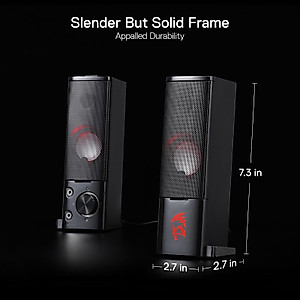 Redragon GS550 PC Gaming Speakers, 2.0 Channel Desktop Computer Sound Bar with Compact Maneuverable Size, Headphone Jack, Quality Bass & Decent Red Backlit, USB Powered w/ 3.5mm Cable