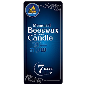 Ner Mitzvah 7 Day Beeswax Yartzeit Candle - 7 Day Kosher Yahrtzeit Memorial and Yom Kippur Candle in Glass Jar
