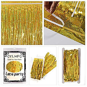 CYLMFC Gold Fringe Curtain - 2 Packs 3ftx8ft Sparkle Metallic Party Backdrop Curtain Photo Booth Props Birthday Decorations Gold Birthday Backdrop