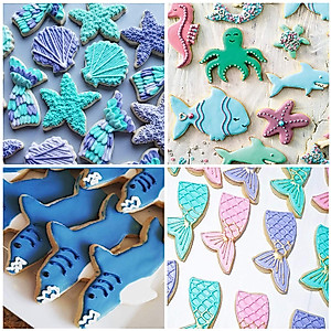 TINGSING Cookie Cutters 13-Piece Under The Sea Cookie Cutter Set with Recipe Booklet, Shark, Whale, Fish, Mermaid Tail, Sea Turtle